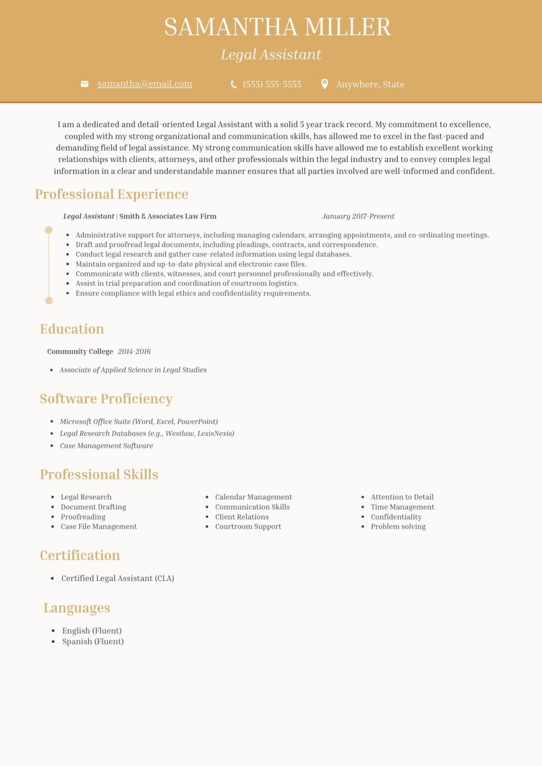 Legal Assistant Resume Example - Online Resume Builder And Generator
