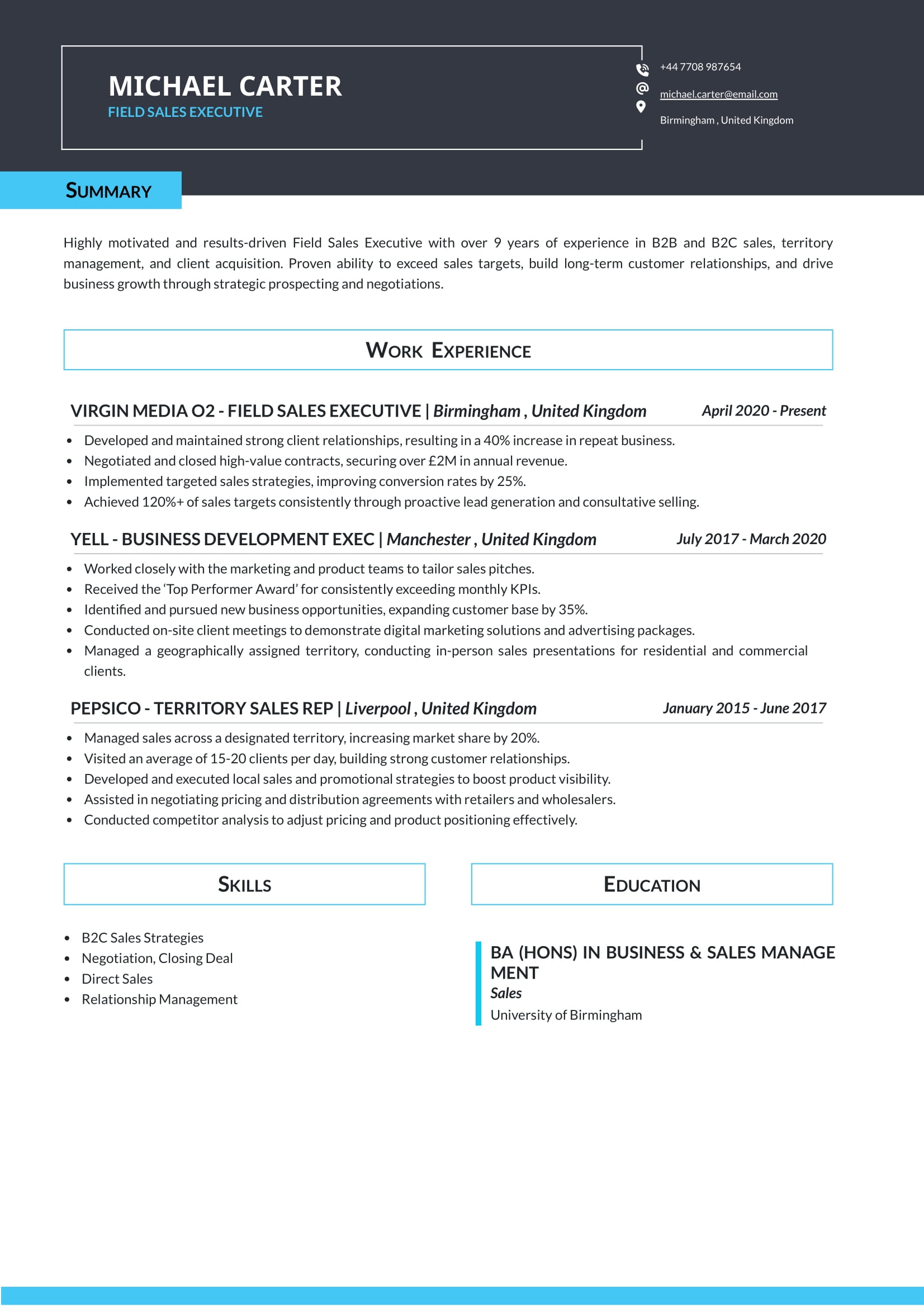 Field Sales Executive Resume - Online Resume Builder And Generator